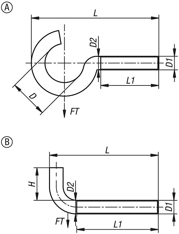 BLOHM - Threaded hooks type 11E and type 4E, steel